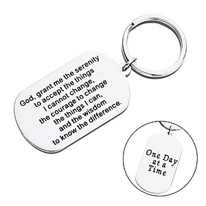 Fleure Esme Encouragement Gifts Keychain For Men Women Serenity Prayer Dog Tag Sobriety Addiction Recovery AA Gifts Inspirational Gifts For Him Her Birthday Religious Jewelry Key chain