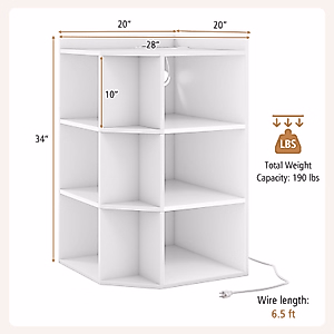 Giantex 3-Tier Corner Cabinet with Charging Station, Corner Shelf with 9 Cubbies, 2 USB Ports & 4 Outlets, Cube Bookshelf, Storage Organizer for Small Spaces, Playroom, Living Room (White)