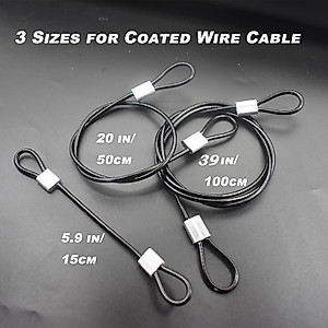 Bytiyar 20 pcs 6 inch (15cm) 3mm Thickness Stainless Steel Wire Cable with Loops Vinyl Cover Coated Short Rope Lanyard Lock Safety Tether Chains, Black