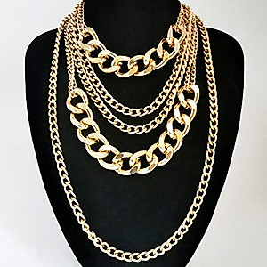CIBIRICH Punk Chain Chunky Necklaces for women Multilayer Collar Necklace Gold