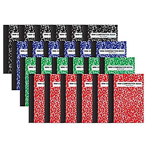 Mini Composition Books, 24 Pack, 4.5 x 3.25 inches, 80 Sheets, Narrow Ruled, by Better Office Products, Marble Covers in Red, Blue, Black, Green, 24 Pack