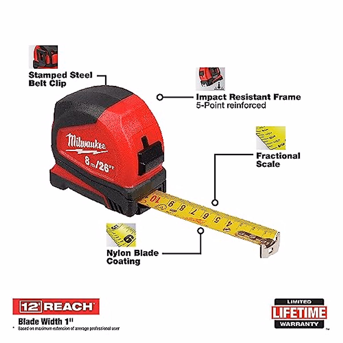 Milwaukee 48-22-6626 8M/26FT COMPACT TAPE MEASURE