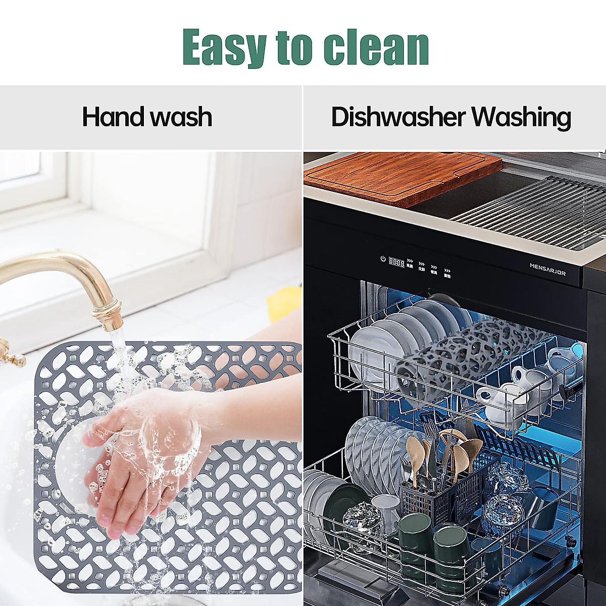 JUSTOGO Silicone Sink Protector, Rear Drain Kitchen Sink Mats Grid Accessory,2 PCS Folding Non-slip Sink Mat for Bottom of Farmhouse Stainless Steel Porcelain Sink (Grey,13.58 ''x 11.6 '')