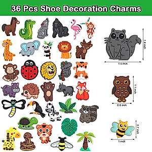 LULUDRAGON 36 Pcs Shoe Charms for Clog Shoes Decorations - Cute Jungle Animals Crooc Charms for Girls Boys Teens Women Safari Animals Clogs Accessories Birthday Gifts