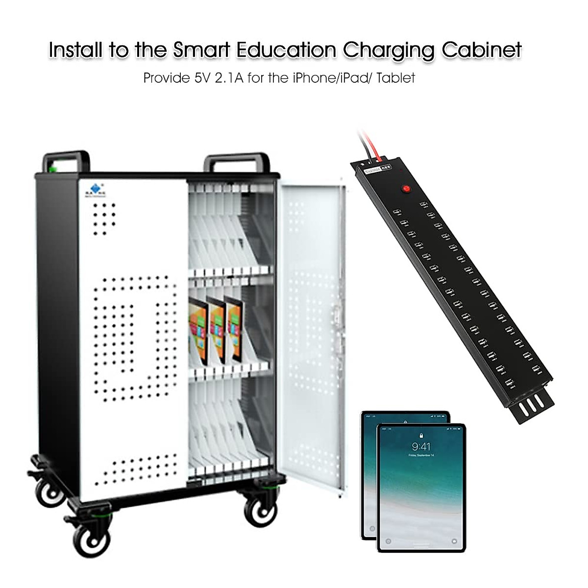 Sipolar Industrial USB 2.0 Hub 30 Ports with 300W Power Supply Wall Mountable Support Refurbishing and Brush, Batch Data Transfer