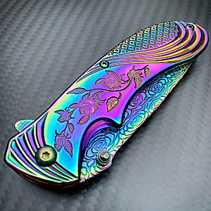 Femme Fatale Ladies Rainbow Stainless Steel Open Folding Pocket Knife Outdoor Survival Hunting Knife for Camping by Survival Steel