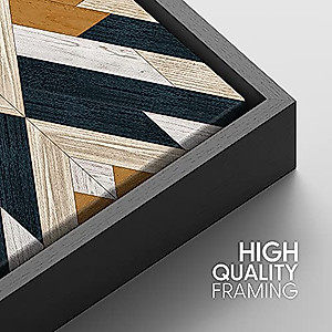 IDEA4WALL Framed Canvas Print Wall Art Western Decor Black, White & Brown Diamond Insignia Abstract Shapes Wood Panels Modern Art Bohemian 3D Ultra for Living Room, Bedroom, Office - 16"x24" Black