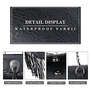 Oweisong Leather Skull Fringe Purses for Women Black Tassel Shoulder Crossbody Bag Unique Gothic Punk Satchel Handbag