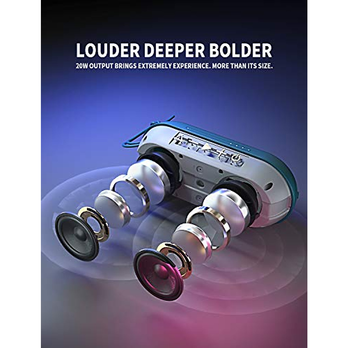 INSMY Portable Bluetooth Speakers, IPX7 Waterproof Floating 20W Wireless Speaker Loud Sound Rich Bass, Stereo Pairing Max 40W, 24 Hours Built-in Mic for Outdoors Camping Pool (Blue)