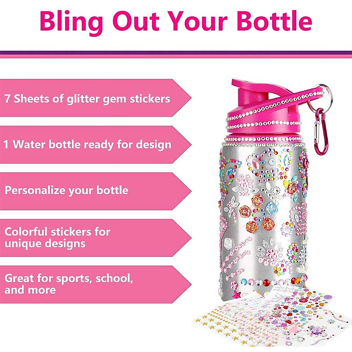 Decorate Your Own Water Bottle for Girls Kids Teen Girl Gift, Fun DIY Arts and Crafts Children, Birthday Gifts Grils Cute School Bottles Christmas Gifts, Pink