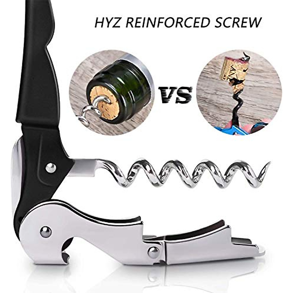 HYZ Heavy Duty Chrome Waiter Corkscrew Wine Opener with Foil Cutter, Professional 2Pack Wine Key for Bartenders and Waiter, Black Bottle Opener for Wine and Beer