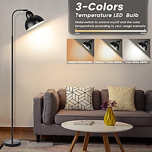 Feathmoo Industrial Floor Lamp with Black Metal Lampshade Floor Lamps for Reading, Minimalist Standing Lamps LED Light with 350° Adjustable Standard Tall Sofa Lamp for Living Room, Bedroom, Office