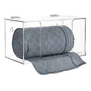 Aphbrada Trash Bag Dispenser Roll Holder, Wall Mount Acrylic Garbage Bag Dispenser Roll Holder with Lid Compatible with Glad Hefty 13 30 33 Gallon Trash Can Liner Bags, Clear (Standard)