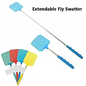 1PCS Extendable Fly Swatter,Plastic Fly Swatter Extendable Flyswatter for Indoor Outdoor(Pink)