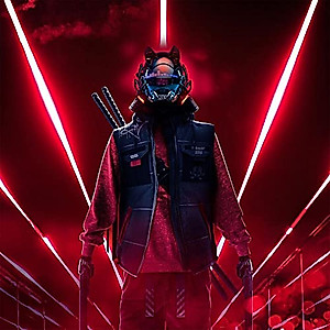 PDLING Cyberpunk Gothic Mask Helmet for Adult,Techwear mask, Halloween Cosplay Costume Accessory with LED Lamp, Futuristic Helmet