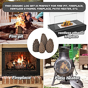 Stanbroil Set of 4 Gas Logs Decorative Ceramic Pine Cones for Indoor or Outdoor Fireplaces and Fire Pits