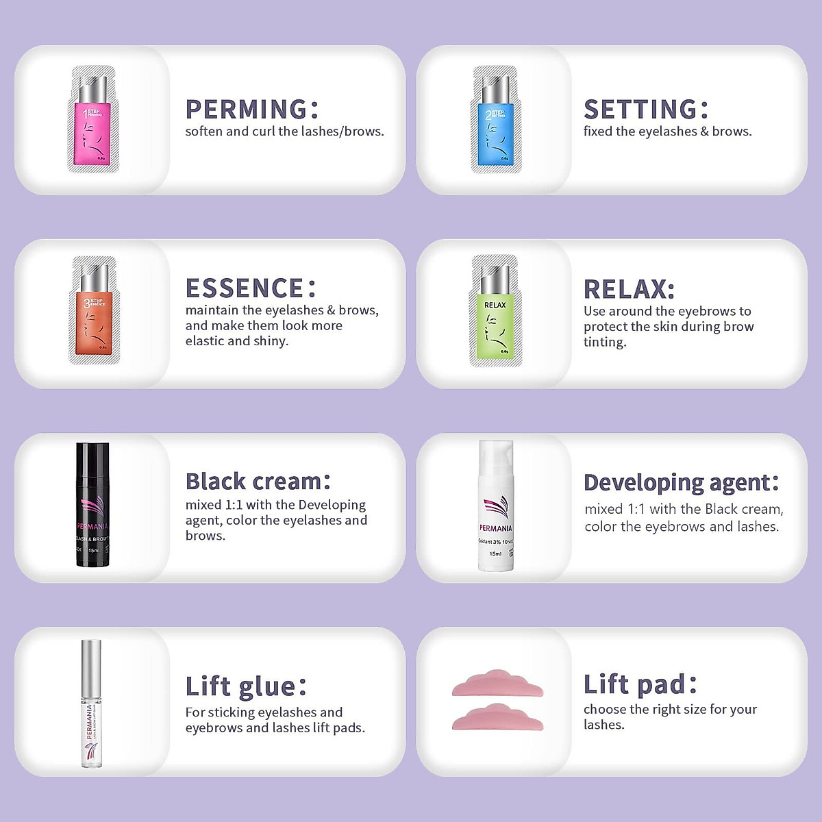 PERMANIA Lash Lift Kit with Black Color, Eyelash & Brow Lamination 4 IN 1 Black Color Make Lash Perm Voluminous and Curl for Salon & Home（Black）