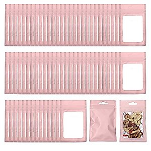 Auhafaly 200 Pieces Mylar Zip Lock Aluminum Foil Bags, Flat Metallic Mylar Foil Flat ZipLock Food Storage Bags Pouch 3 x 4.7 Inch (Pink)