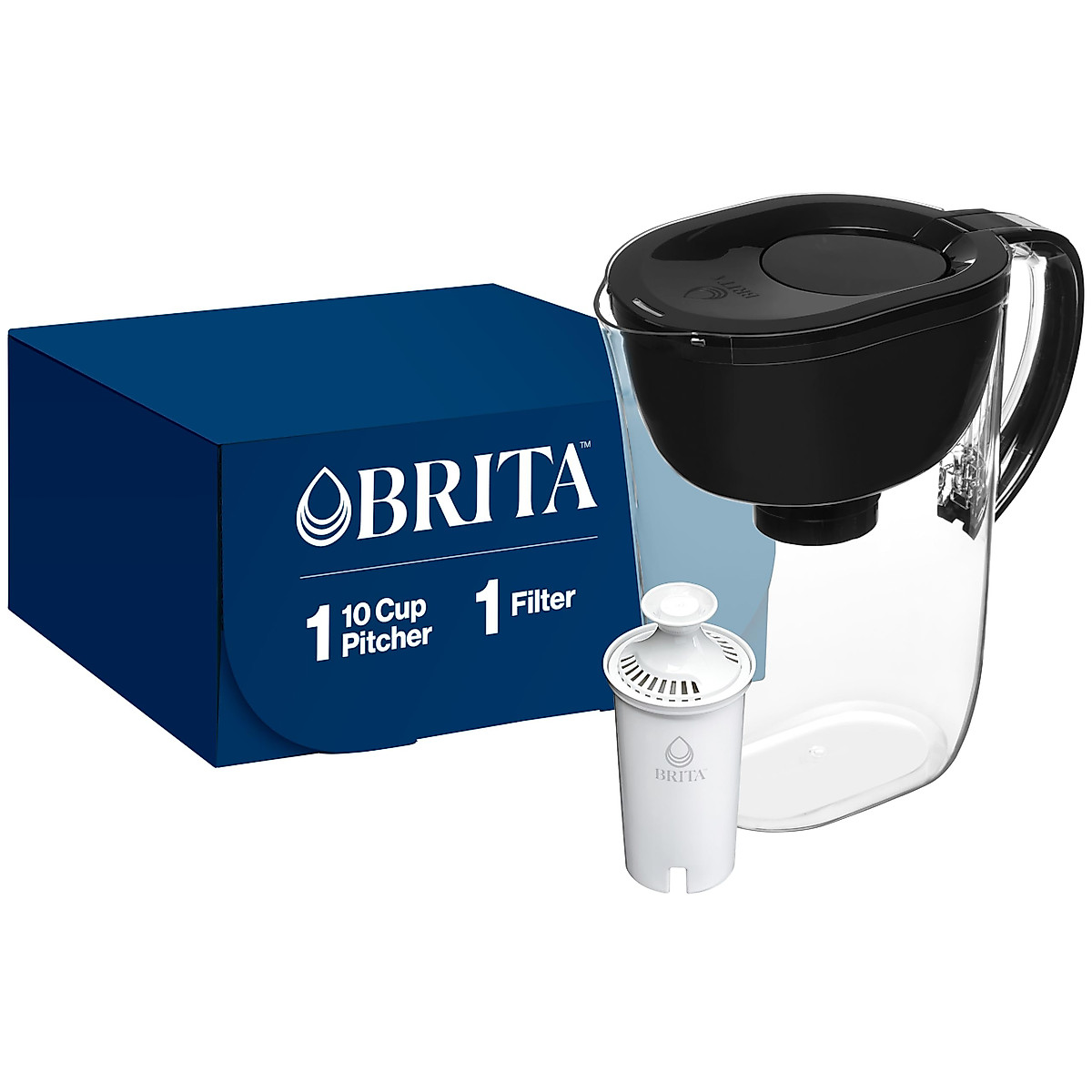 Brita Large Water Filter Pitcher for Tap and Drinking Water with SmartLight Filter Change Indicator + 1 Standard Filter, Lasts 2 Months, 10-Cup Capacity, Black