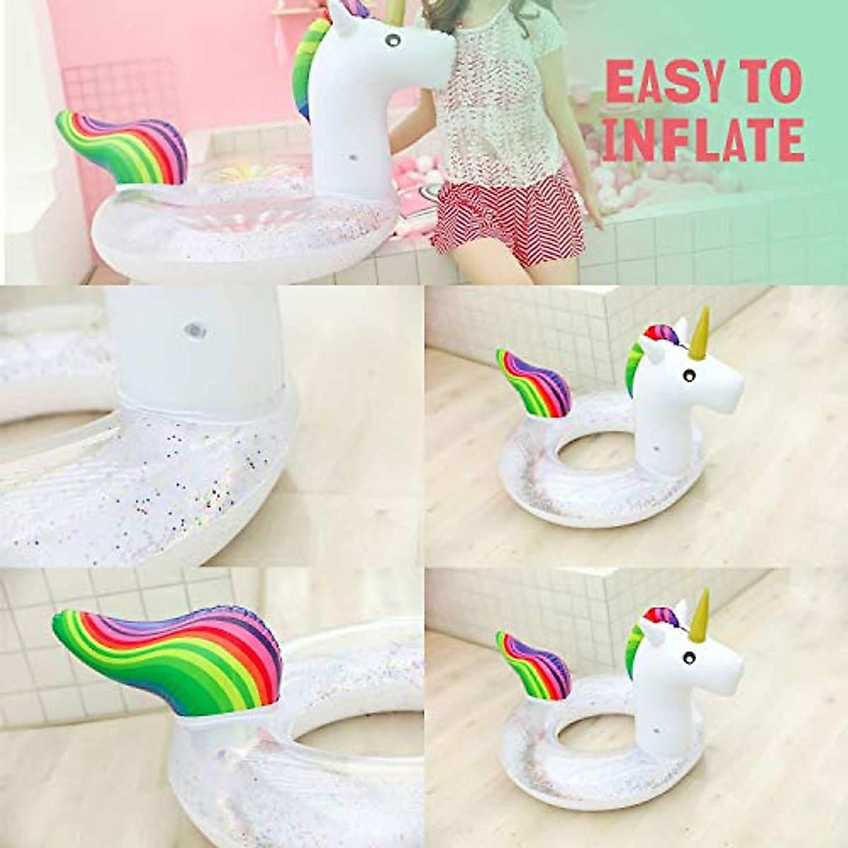 Boxgear Inflatable Float, Glitter Sequin Animal Pool Floats, Swimming Pool Ring, Pool Inflatables for Kids and Adults, Pool Toys Inflatable Unicorn Pool Float, 36 Inch Water Float (36 Inch)