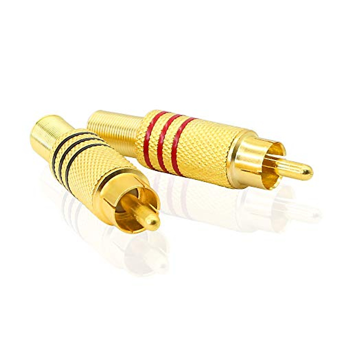 PNGKNYOCN RCA Stereo Connector Plug with Spring Coax Audio Solderless Gold Plated Adapter for Repair Speaker Cables（4-Pack）