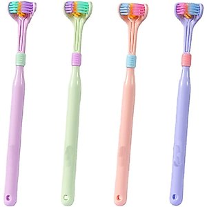 Goniome Three-Sided Soft Hair Tooth Toothbrush,TIK Tok Travel Toothbrush,Deeply and Thoroughly to Clean Teeth and Gums, Suitable for Adults and Children(Random Color Sent) (4PCS)