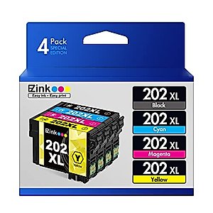E-Z Ink (TM Remanufactured Ink Cartridge Replacement for Epson 202 XL 202XL T202XL for Expression Home XP-5100 Workforce WF-2860 Printer New Upgraded Chips(1 Black, 1 Cyan, 1 Magenta, 1 Yellow)