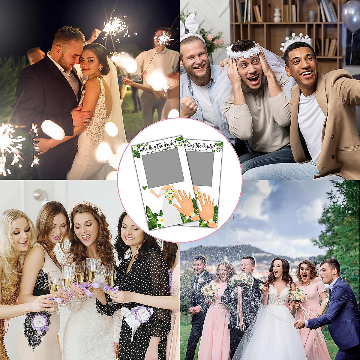 Bridal Shower Games - Who Has The Groom Scratch Off Celebrity Cards - Elegant Greenery Floral Bachelorette Party Game Favor Decor- Wedding/Engagement Party Ideas Activities - 36 Mini Size Cards(04)