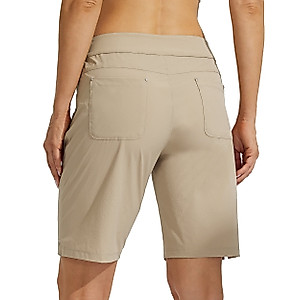 Willit Women's Golf Hiking Shorts 9" Quick Dry Athletic Long Summer Shorts Pockets Water Resistant Khaki 8