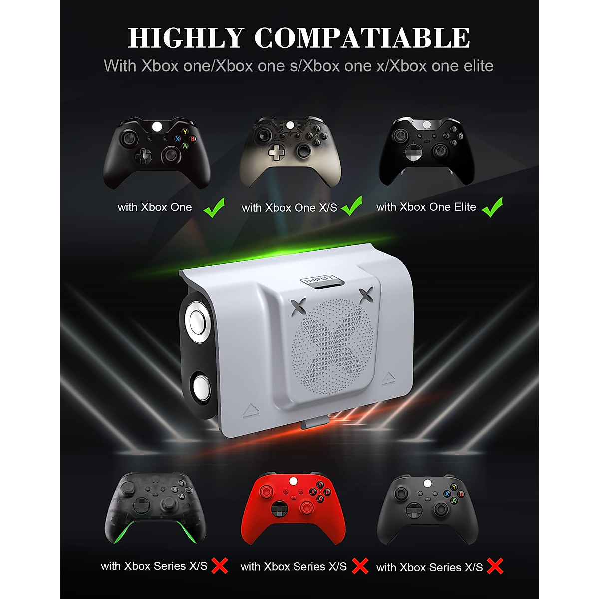 TAOZKAM Rechargeable Battery Pack for Xbox One/Xbox One S/Xbox One X/Xbox One Elite, 2600mAh Play and Charge Kit with 9.8FT USB Charging Cable and LED Indicator for Xbox Controller with Cover-White