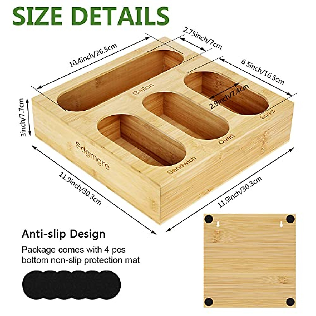 Zip Lock Bag Organizer, Kitchen Organization Storage, Bamboo Ziplock Tea Bag Organizer Baggie Holder for Snack Sandwich Food Storage Plastic Bags Organizers (1 Box 4 Slots)