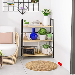 SpringSun 4 Tier Bookshelf Industrial Ladder Shelf Open Display Storage Rack Wood Bookcase with Metal Frame, Freestanding Storage Shelves for Home Office, Living Room, Bedroom, Kitchen