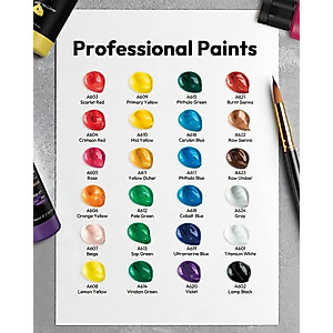 Fantastory Acrylic Paint Set, 24 Classic Colors with 12 Brushes (2oz/60ml), Professional Craft Paint, Art Supplies Kit for Adults & Kids, Canvas/Fabric/Rock/Glass/Stone/Ceramic/Model/Wood Painting