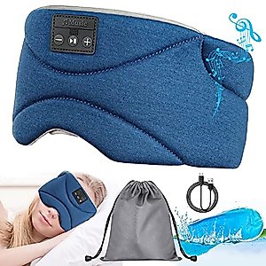 Bluetooth Sleep Mask with 24 White Noise, Ultra-Thin Speaker Cold Pack Blockout Bluetooth Eye Mask Sleep Headphones for Side Sleepers, Airplane, Travel, Cool Gadgets for Women Man (Blue)