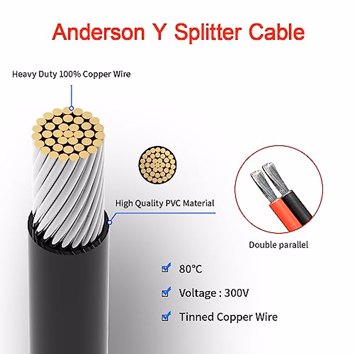 ELFCULB Anderson Y Splitter Cable,12AWG Solar Charging Splitter Cable Solar Panel Extension Cable for Solar Generator Power Station(1FT)