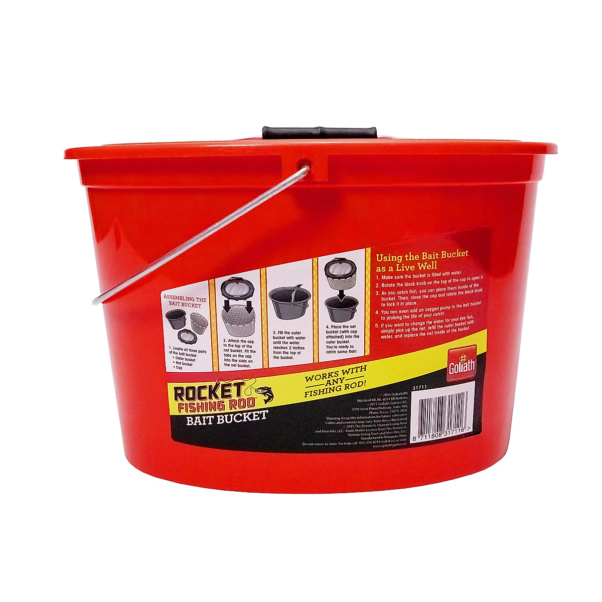 Goliath Rocket Rod Bait Bucket - Works with Any Fishing Rod, Multi Color (31711)
