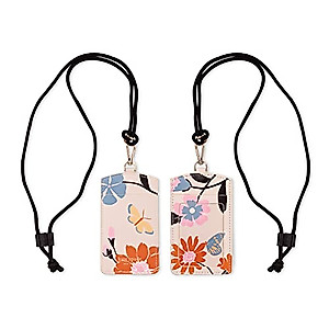 Kate Spade New York ID Badge Holder with Lanyard, Vegan Leather Name Tag Case with Clear Window and Card Slot for Work/School/Travel, Floral Garden