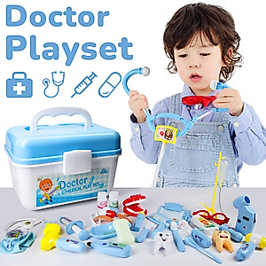 Medical Kit for Kids - 38 Pieces Doctor Pretend Play Equipment, Toy Doctor Kit for Kids, Doctor Play Set with Gift Case for Boys Girls 3 4 5 6 7 Years Old Christmas Birthday Gift(Blue)