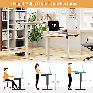 Walsunny Electric Height Adjustable Standing Desk, 55 x 24 Inches Splice Board, Sit Stand Up Computer Table, Computer Workstations for Home Office, White Frame/Walnut Top