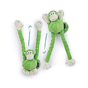 goDog Crazy Tugs Monkeys with Chew Guard Tough Plush Dog Toy, Green, Large