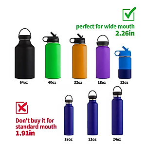 3 Spout Lids + 7 Color Bands for Flask Wide Mouth Thermo Bottle with mouth diameter of 2.26 inches - Replacement Lid Accessories, Easy to Carry Triangulated Shape