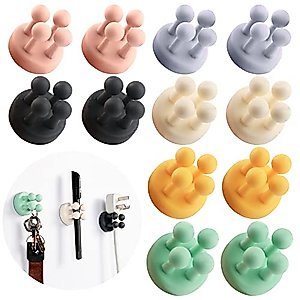 12pcs Self Adhesive Wall Mounted Silicone Hooks,Multi-Function Hook Waterproof Self Adhesive Toothbrush Hook Plug Holder,Functional Utility Hooks for Kitchen Bathroom Home Office (6 Color)