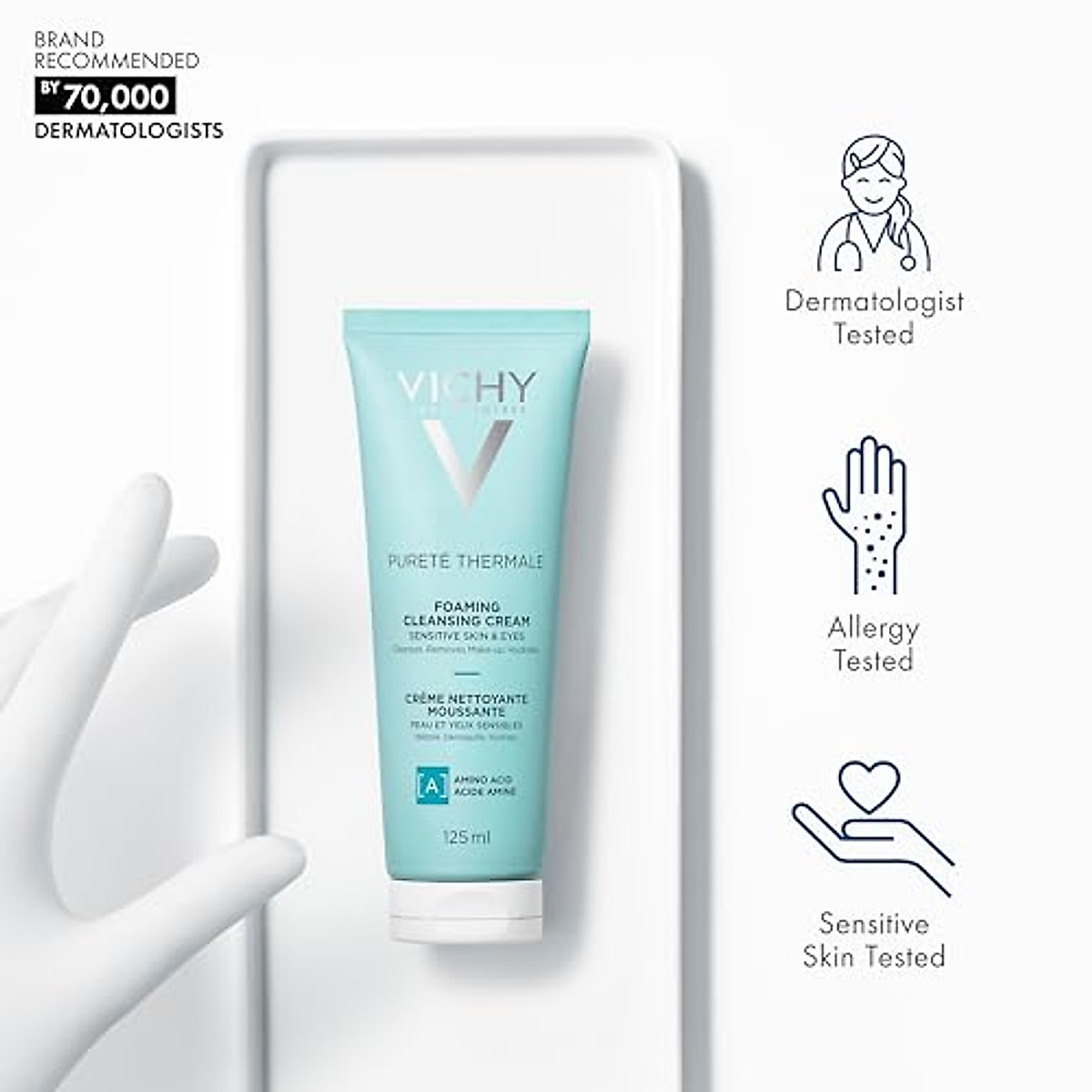 Vichy Pureté Thermale Foaming Cleansing Cream | Foaming Face Wash & Makeup Remover With Purisoft & Vitamin B5 | Sensitive Skin Tested | Cleanses, Removes Makeup & Hydrates | Soap Free | Non-Drying