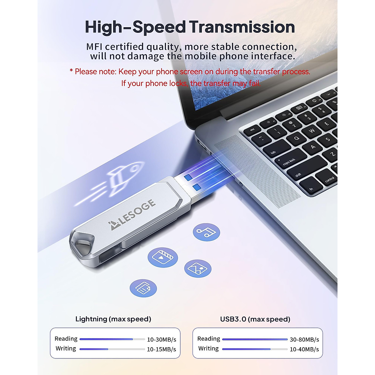 MFi Certified Flash Drive 256GB for iPhone USB Memory Stick, USB Stick High Speed Thumb Drives Photo Stick External Storage for iPhone/iPad/Android/PC