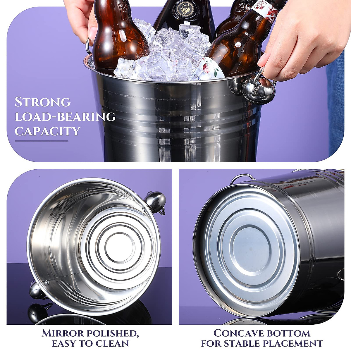 8 Packs Stainless Steel Ice Bucket 5.3 Quart/ 5 Liter Wine Bucket with Handle Large Insulated Champagne Buckets Beer Bucket for Cocktail Bar Wine Parties Chilling Wine Champagne Home