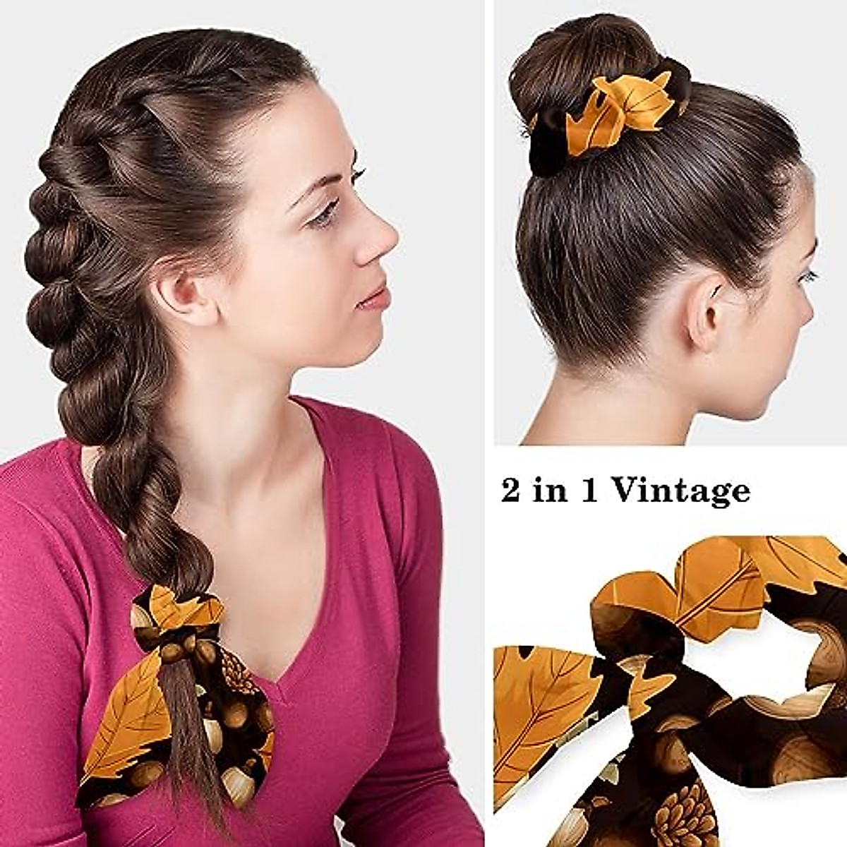 Happy Thanksgiving Acorns Bouffant Working Cap with Ribbon Tie for Women Long Hair, Scrub Surgical Hat, One Size Head Cover