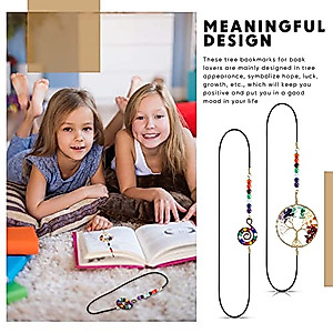 4 Pieces Crystal Bookmark Tree Elastic Bookmark Antique Beading Bookmarks Handmade 7 Chakra Crystals Tree Bookmarks for Book Lovers Gemstones Book Markers for Office Teacher Student Birthday Gifts