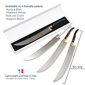 Sabrage Engraved Champagne Saber: Elegant Gift Display Box, Polished Stainless Steel Blade, Handmade French Laguiole Sword, Luxurious Champagne Knife – Wedding, Party, Bar Gifts – Aurora Blue Handle