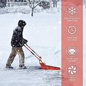 Goplus Snow Scoop, 26" x 24" Folding Snow Shovel, Sleigh Shovel with U-Handle & Wheels for Backyard Walkways Driveway, No Assembly Needed (Red)