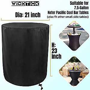 WICKTICK Outdoor Cover for Keter Side Table with 7.5 Gallon Beer and Wine Cooler, Waterproof & Dustproof Patio Bar Table Cover for Small Side Bar Tables (Round: 21” Dia x 23” H)